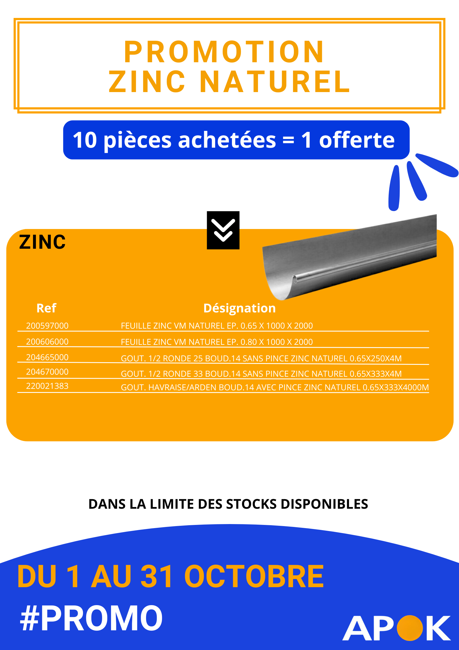 Promotion soudure/plomb/zinc | apok.fr