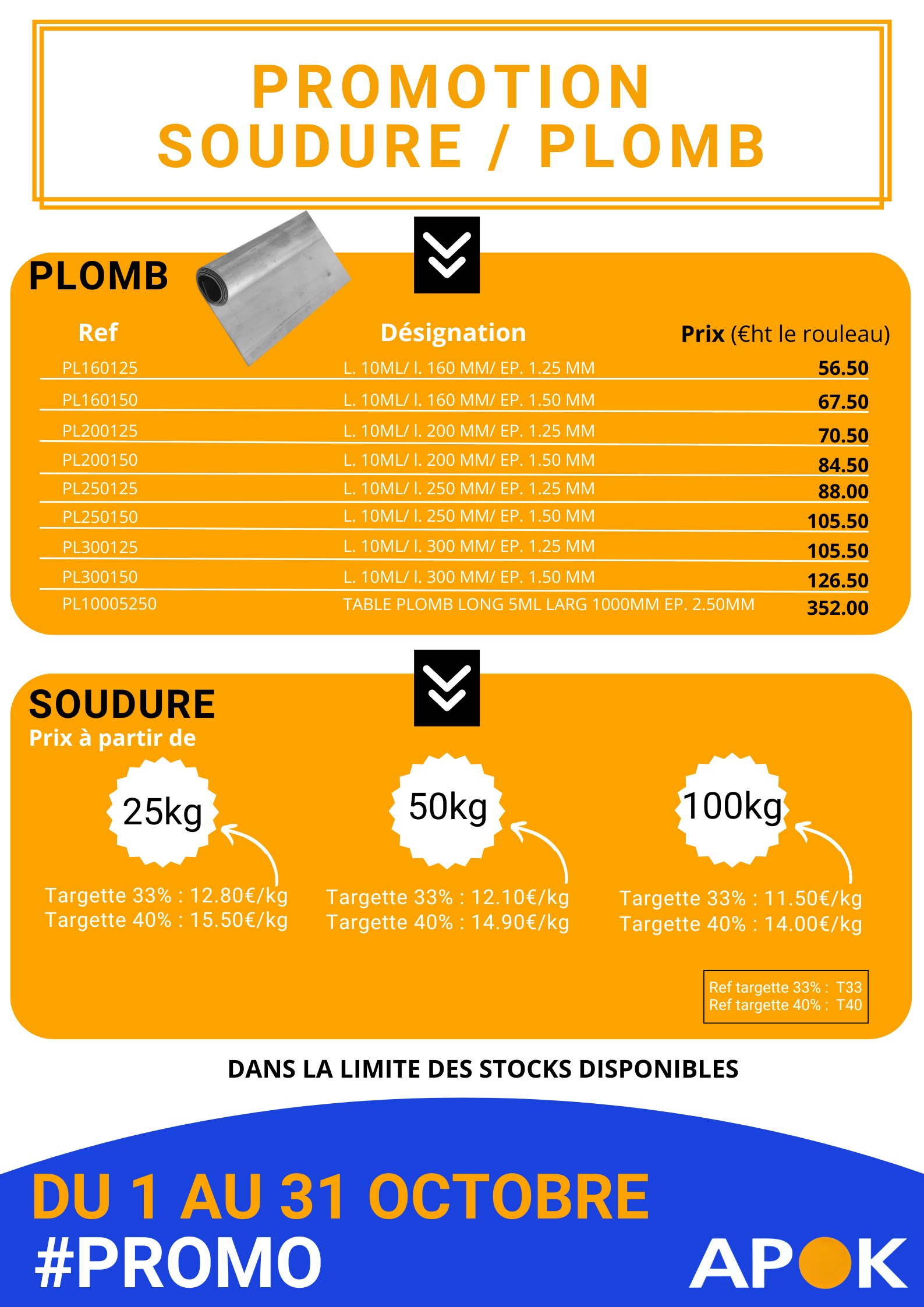 Promotion soudure/plomb/zinc | apok.fr